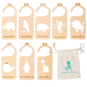 Baby Clothes Wood Size Dividers – 8 Double Sided Baby Closet Dividers - Organize Your Clothes with Baby Hangers for Nursery - Range of Newborn to 24 Months - Closet Dividers for Boys & Girls