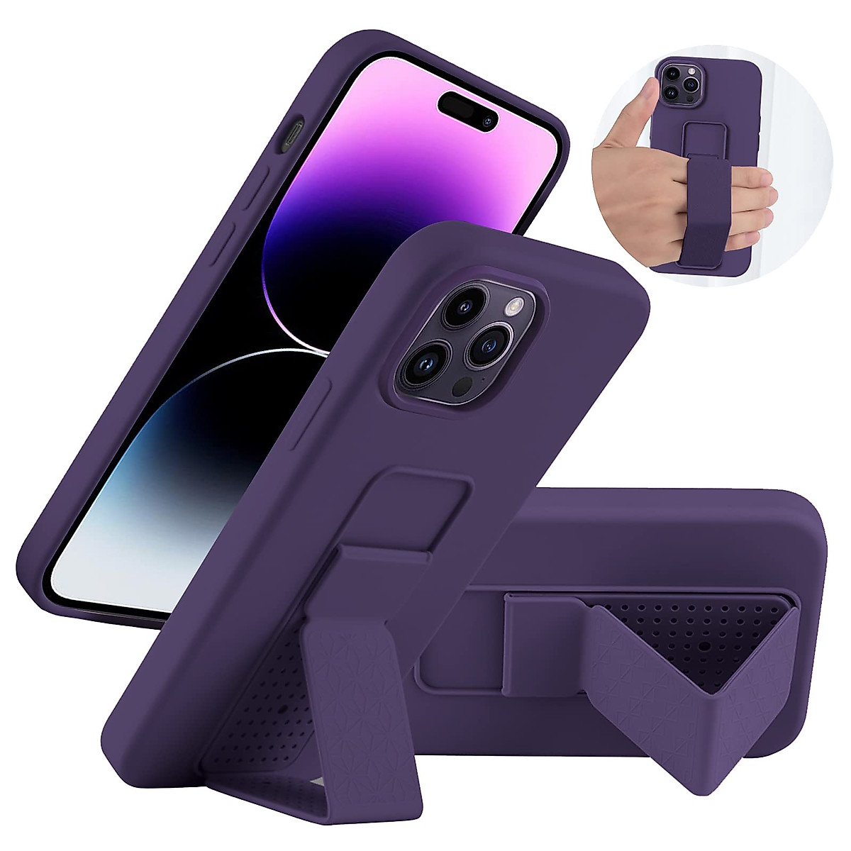 LAUDTEC Silicone Kickstand Case Compatible with iPhone 14 Pro Max, Flexible Soft Liquid Silicone Stand Case for iPhone 14 Pro Max (Deep Purple)