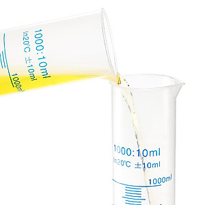 Bekith 4 Pack 1000ml Plastic Graduated Cylinder with Stable Base, Plastic Measuring Cylinder 2-Sided Marking Lab Cylinders, Clear Measuring Cylinder for Science Projects, Laboratory Supplies