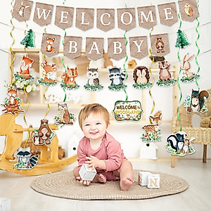 NO-DIY Woodland Baby Shower Decorations, Woodland Animals Baby Shower Decorations Banner Swirls, Woodland Theme Baby Shower Decorations for Girls Boys Woodland Creatures Baby Shower Birthday Party