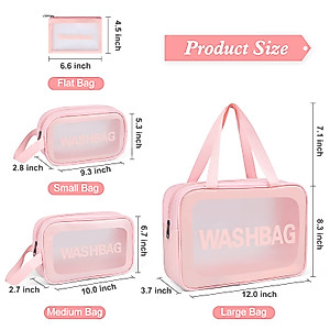 YuanCheng Upgrade Travel Toiletry Bags for Women, Pack-4 Different Size Make Up Bags with Handle, Large Capacity Translucent Waterproof Travel Cosmetic Bags (Comestic Bag-Pink)