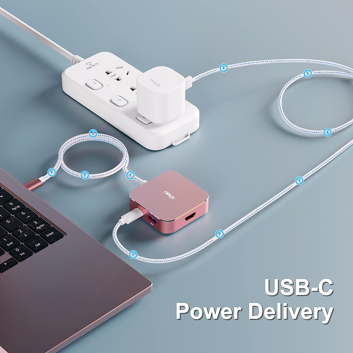USB C to HDMI Multiport Adapter, fairikabe USB C Hub to 4K HDMI Power Delivery 3USB3.0, 5 in 1 USB C HDMI Hub with Long Cable 1.5FT, for MacBook Air, MacBook Pro and Other USB-C DP Alt Mode Devices