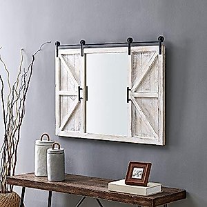 FirsTime & Co. White Hayloft Barn Door Wall Mirror, Large Vintage Decor for for Bedroom, Bathroom Vanity, Wood, Farmhouse, 36 x 26 inches