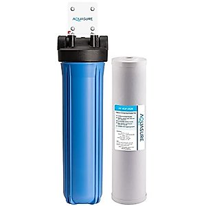 Aquasure Fortitude High Flow Whole House 25 Micron Sediment + Carbon Dual Purpose Water Treatment System - 20" x 4.5"