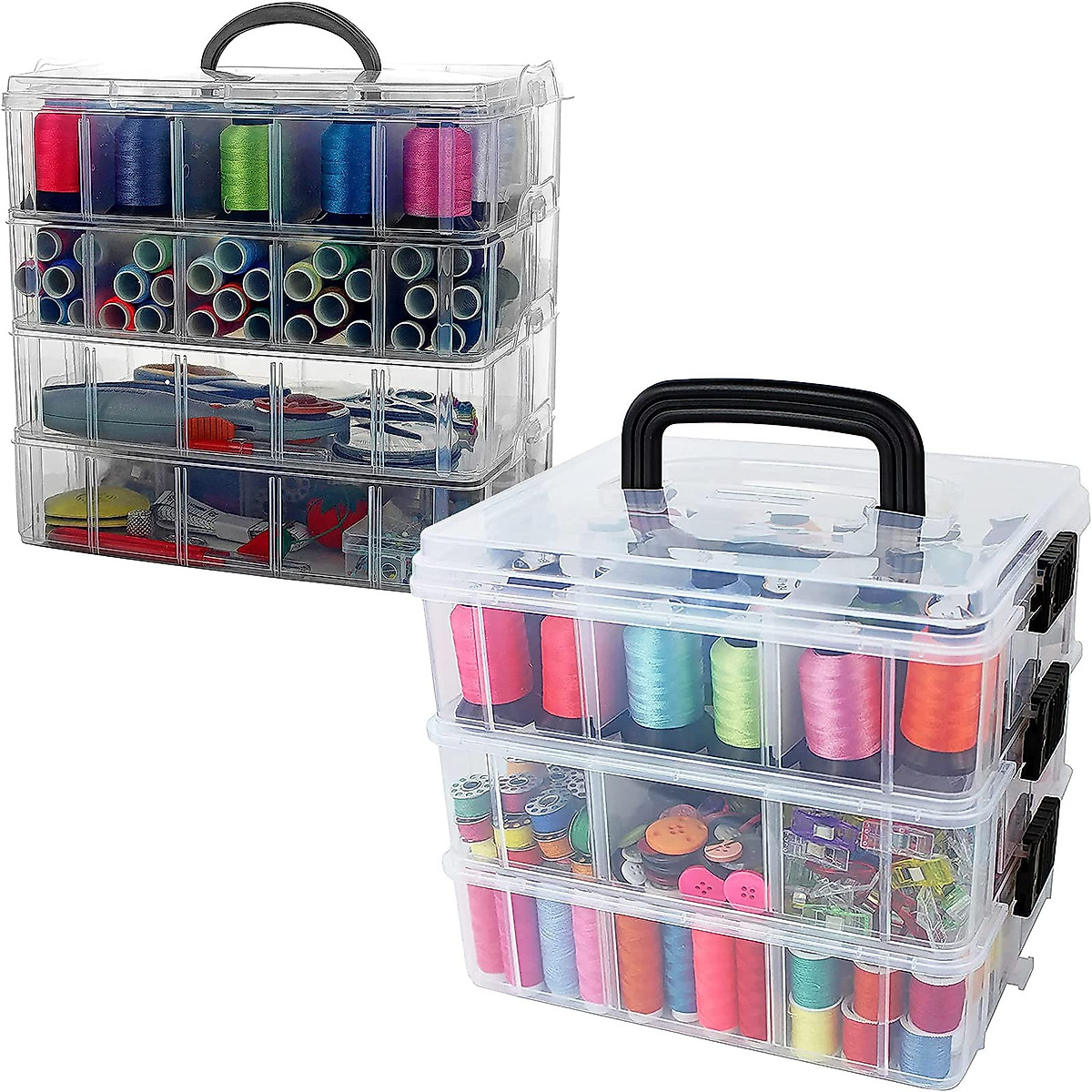 Bins & Things Stackable Storage Container Bundle with 18 & 40 Adjustable Compartments - Clear - Craft Storage/Craft Organizers and Storage - Bead Organizer Boxes/Art Supply Organizers
