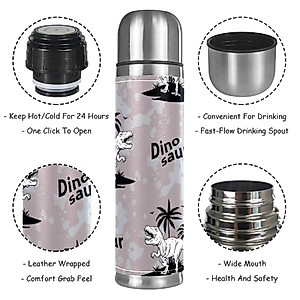 Stainless Steel Leather Vacuum Insulated Mug Dinosaur Thermos Water Bottle for Hot and Cold Drinks Kids Adults 16 Oz