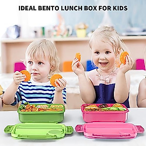 Bento Box, Lunch Box Kids, Bento Lunch Box for Kids/Toddler/Adults, 1300ML-4 Compartment Bento Box Adult Lunch Box w/Food Picks Cake Cups, Built-in Utensil Set, Leak-Proof, Food-Safe Materials(Pink)