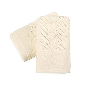 YiLUOMO Beige Hand Towel Set of 2 100% Cotton Ultra Soft Highly Absorbent Terry Striped Hand Towel for Bathroom (13" X 29")