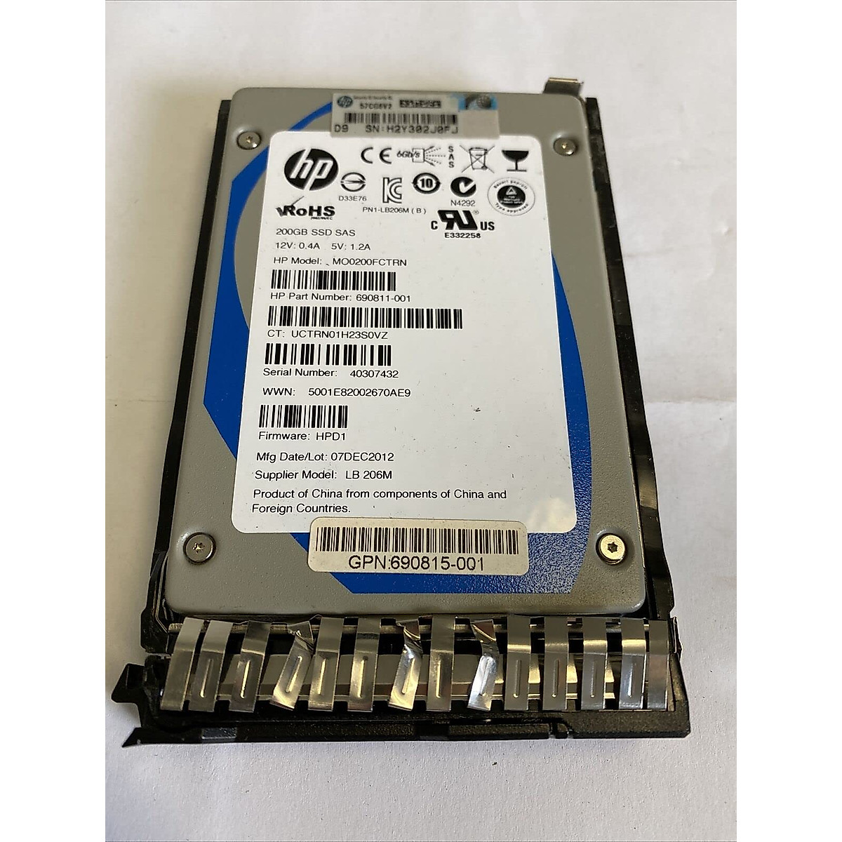 Hpe 690811-001 LB206M 200GB 6G SSD SC SFF SAS Hard Drive