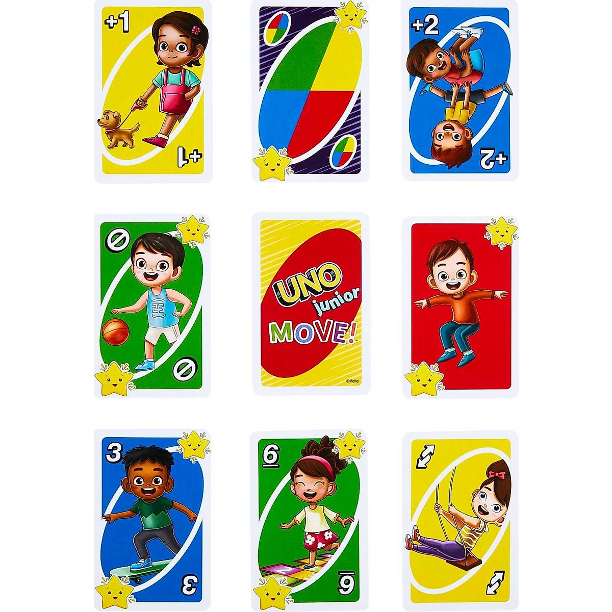 Mattel Games ​UNO Junior Move! Card Game for Kids with Active Play, Simple Rules, 3 Levels of Play and Matching