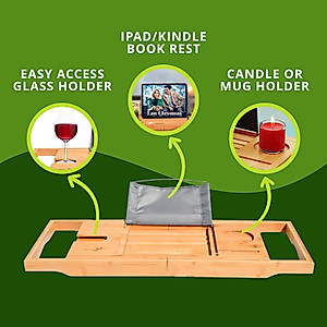 Nature Gear Bamboo Bathtub Tray, Waterproof & Durable Wooden Bath Tray Table for Tub, Extendable Reading Caddy with Phone & Tablet Holder, Easy-to-Adjust Bamboo Trays for Bathroom, Foldable Bamboo