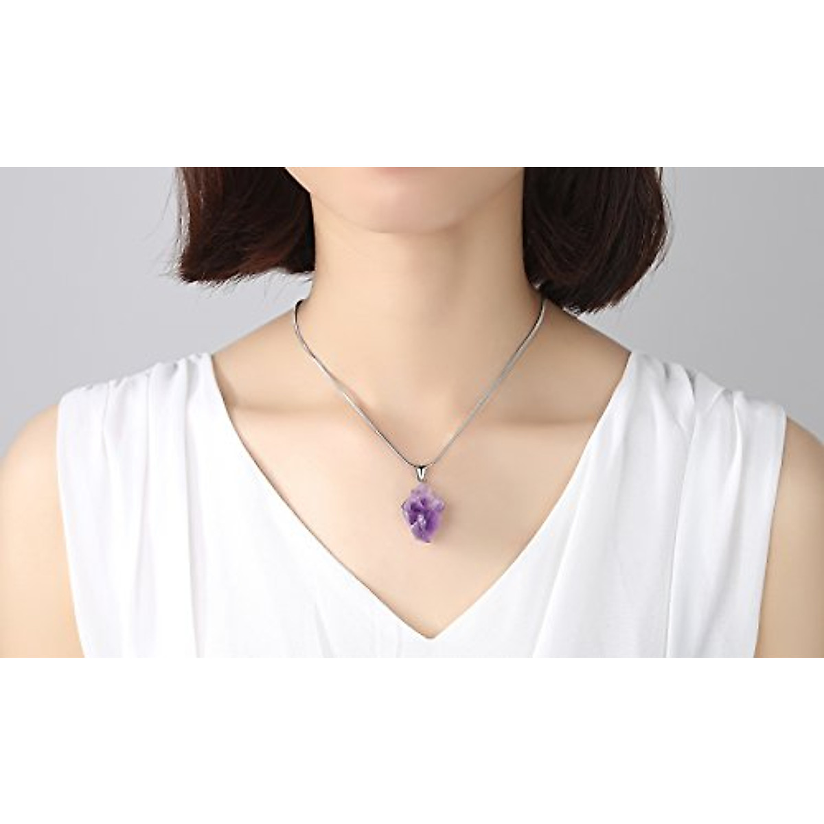 COAI Raw Amethyst Crystal Pendant Necklace