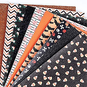 FINGERINSPIRE 10Pcs Halloween Theme Printed Faux Leather Sheets Assorted Synthetic Leather Fabric(8.3x6.3inch) for Making Hair Bow Earrings Making Crafting Party Decor DIY Projects