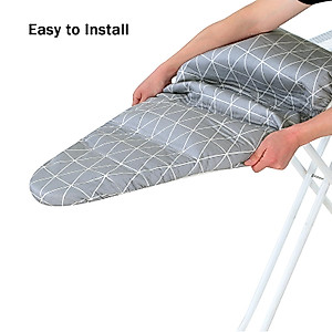 Ironing Board Cover and Pad Standard Size 15 x 54,3 Pairs of Hook and Loop Fastener Straps,Elastic Edges,Cotton Iron Board Cover with Scorch Resistant Thick Padding (Pattern G)