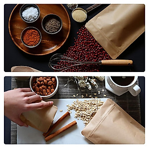 Muka 50 PCS Kraft Food Storage Pouch Bag Foil Lined Zip Lock Reusable Stand Up Bags,3.5" x 5.5" inch