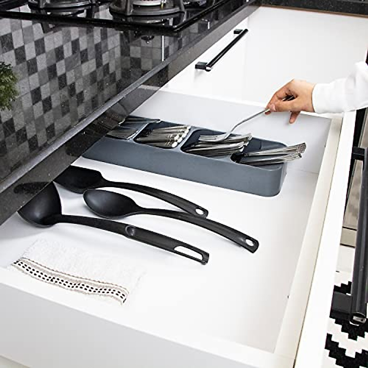 Kitchen Drawer Organizer, 2 Pack, Compact Cutlery Organizer, Narrow Utensil Divider Tray, Small Silverware Holder Spoon Fork Flatware Storage, One-size (2 PACK, Cutlery Organizer)