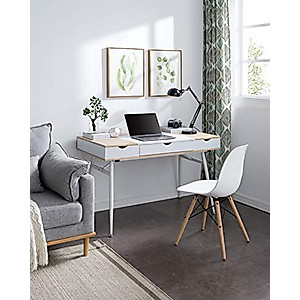 JJS Home Computer Desk, Writing Desk with Drawers, Contemporary Design Split Top Storage Modern Desk, Sturdy and Easy Assembly Spacious Desktop Mid Century Desk,White Desks for Bedroom Dresser Table