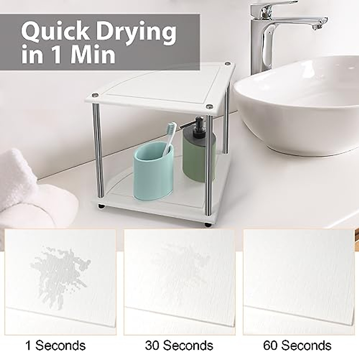 2 Tier Water Absorbing Stone Tray for Sink, Diatomaceous Earth Fast Drying Stone Sink Caddy Tray for Bathroom Kitchen -White