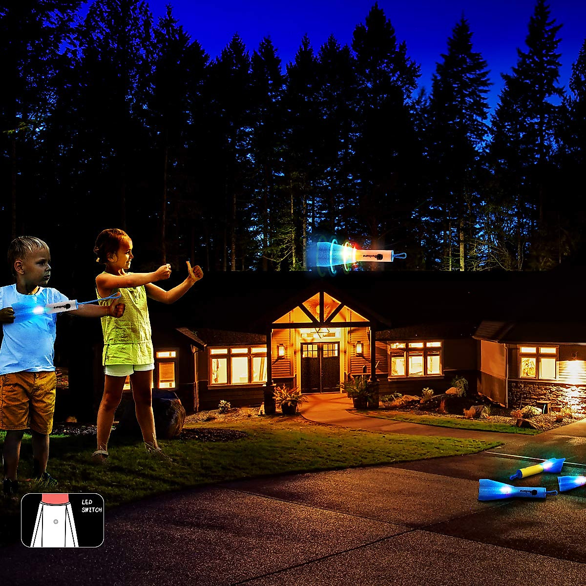 Slingshot Finger Rockets, 8 Pack LED Foam Rocket Launchers and 15.8" x 15.8" Foldable Target, Outdoor Indoor Camping Game Activities, Easter Basket Stuffers Gifts Party Favor Toys for Kids Age 5 6 7