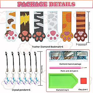 pigpigboss Paw Bookmark Diamond Painting Set 6 PCS PVC Cute Animal Paw Diamond Painting Bookmark with Pendant Diamond Painting Bookmark for Adult Book Decor Gift