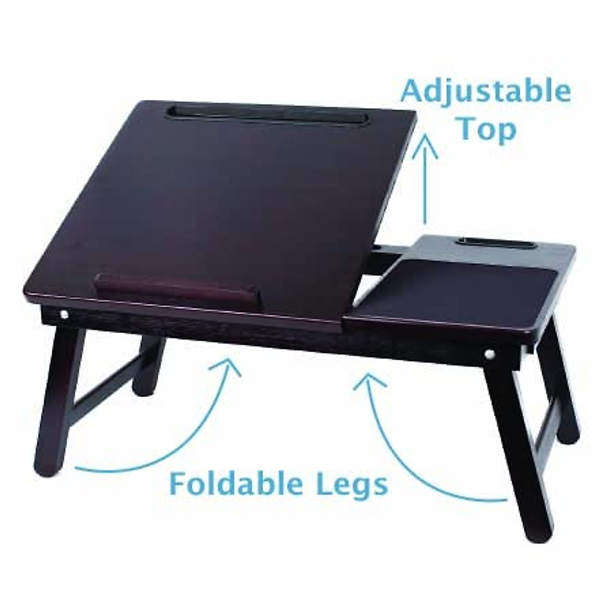 Sofia + Sam Laptop Bed Tray with Storage Drawer and Media Slots | Folding Legs and Mouse Pad | Fits Laptops Up to 15" | Tablets Up to 9.6" | Smart Phones Up to 4" | Espresso | Work from Home Desk