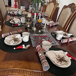 Gentlife 32 Pieces Christmas Mini Santa Hats Silverware Holders, Wine Bottles Cover, Handmade Xmas Party Dinner Table Dinnerware Decorations Supplies Flatware Decor