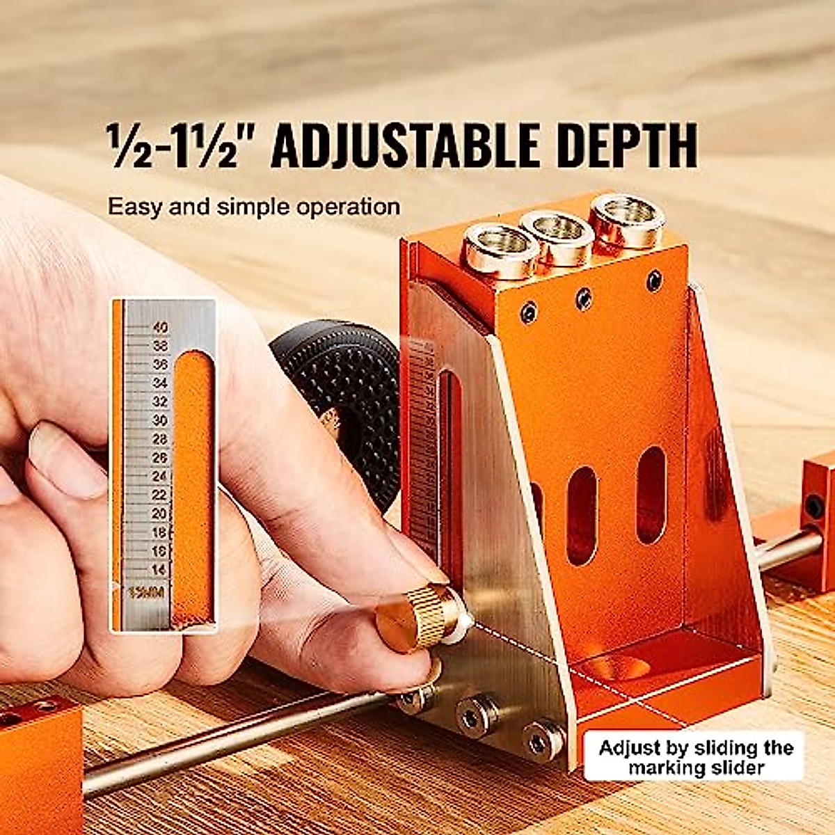 VEVOR 34 Pcs Pocket Hole Jig Kit, Adjustable Versatile Pocket Hole Jig with Toolbox,11" C-clamp, Fixture, Step Drills, Wrenches, Drill Stop Rings, Square Drive Bits-Gifts for Him