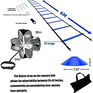 XINXIANG Agility Ladder Speed Training Equipment Set - 20ft Agility Ladder, 12 Soccer Cones, Running Parachute, 4 Metal Stakes and Carrying Bag, Kids Youth Soccer Training Equipment - Blue