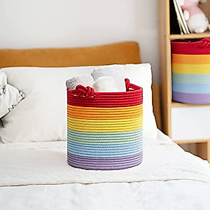 Goodpick Rainbow Rope Baskets, 11 x 11 Cube Storage Bins for Organizing, Nursery Baby Toy Basket for Play Room, Classroom, Round Storage Basket 3 Packs