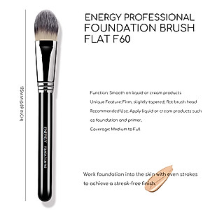 Flat Foundation Brush for Liquid Makeup ENERGY Tapered Foundation Makeup Brushes Large Flawless for Liquid Cream Cosmeitcs Buffing Blending Premium Vegan Dense Face Makeup Brush F60