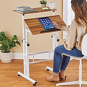 Collections Etc 2-Tier Standing Adjustable-Height Office Rolling Desk