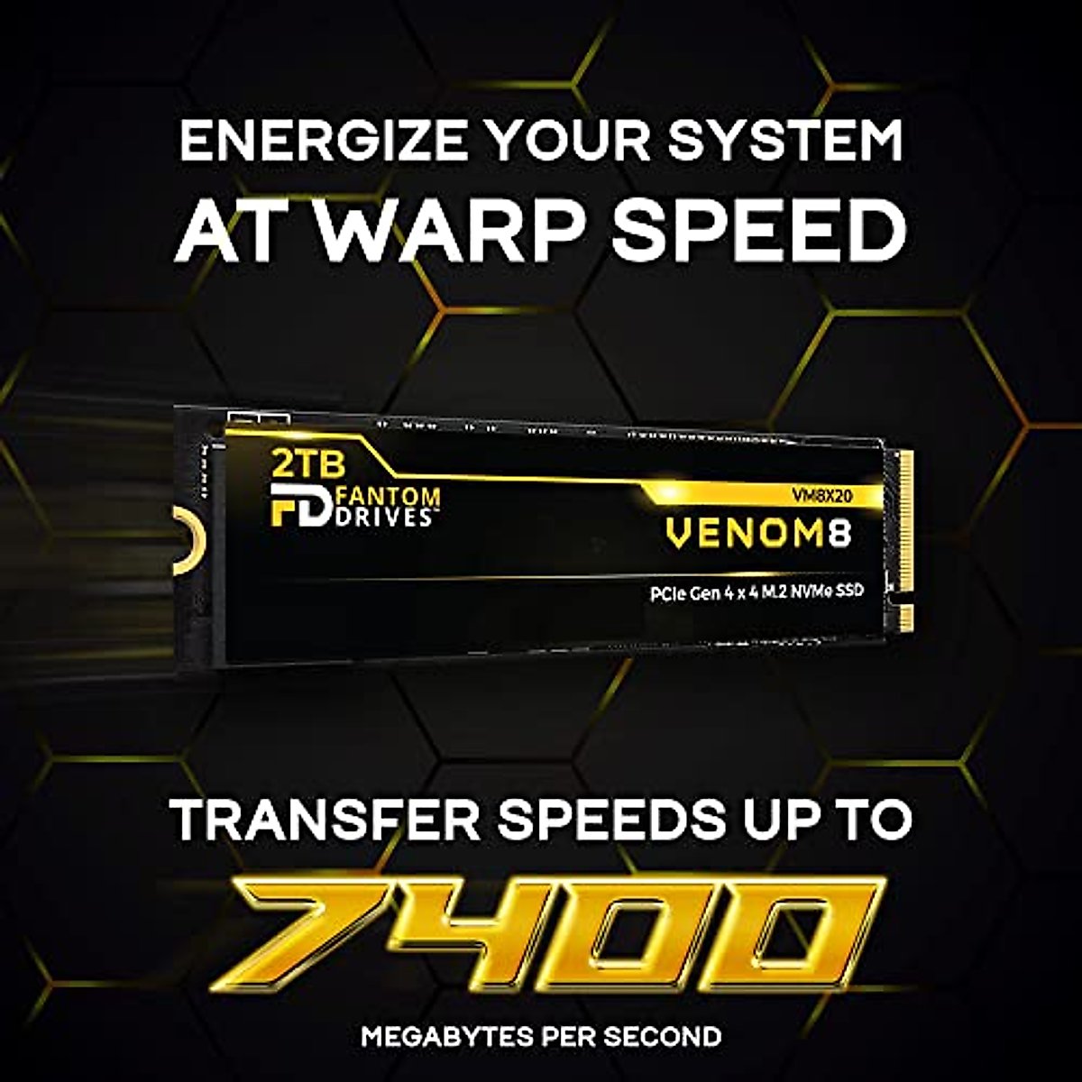 Fantom Drives - VENOM8 2TB NVMe Gen 4 M.2 Internal SSD - PS5 Memory Upgrade 3D NAND TLC 7400MB/s Solid State Drive w/ Heatsink (VM8X20-PS5)