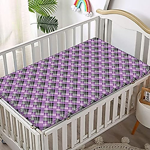 Plaid Themed Fitted Crib Sheet,Standard Crib Mattress Fitted Sheet Soft Toddler Mattress Sheet Fitted-Great for Boy or Girl Room or Nursery,28“ x52“,Lavender Violet Dimgray