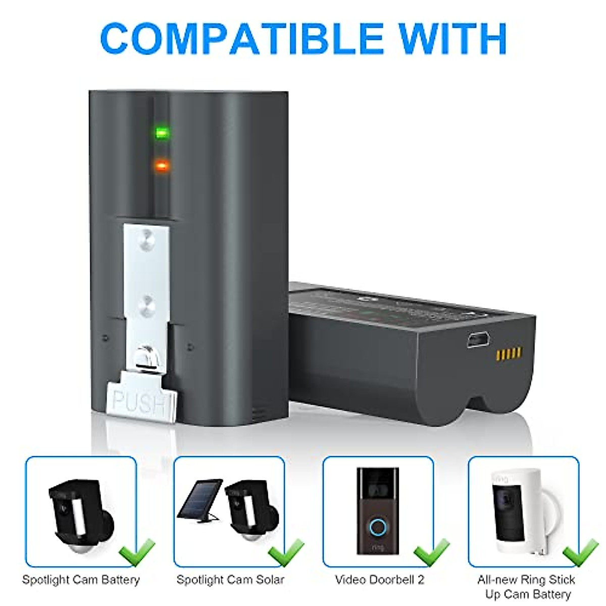 2 Packs 6040mAh Replacement Battery Compatible with Ring- Doorbell Camera 2/3/4, Spotlight Camera, 3.65V Rechargeable Upgraded Lithium-ion Batteries Quick Release