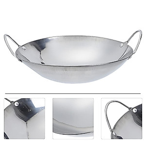 Operitacx Stainless Steel Woks Stir Fry Pans Non-stick Frying Pan Flat Bottom Chinese Wok Hot Pot with Double Handle Kitchen Cookware for Induction Gas Stove 8in