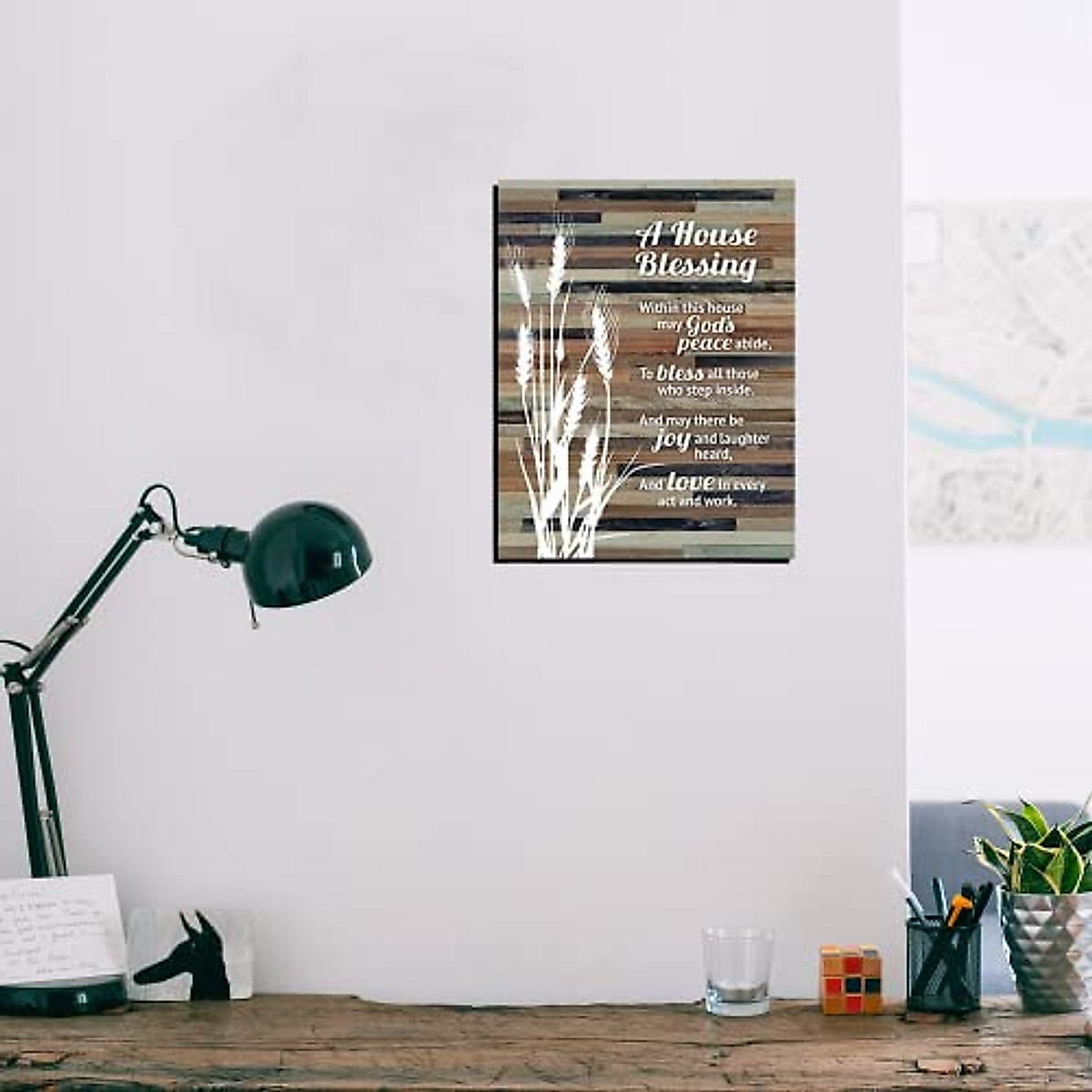 House Blessing Rustic Wood Plaque - Keyhole for Hanging Made in the USA - 11.75" x 15"| Plaques Wall Art Decoration for Your Home or Office | A House Blessing within this house may Gods Peace abide