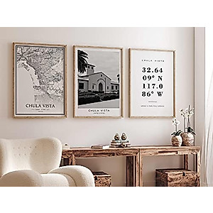 Dear Mapper Chula Vista United States View Abstract Road Modern Map Art Minimalist Painting Black and White Canvas Line Art Print Poster Art Line Paintings Home Decor (Set of 3 Unframed) (16x24inch)