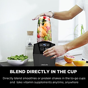 Liebe & Lecker Personal Blender with 1200-Peak-Watts, Smart technology for Frozen Drinks, Shakes, Smoothies & Sauces, Smoothies Blender with 50-oz Pitcher, （2）28-oz To-Go-Cups & Spout Lids, Black