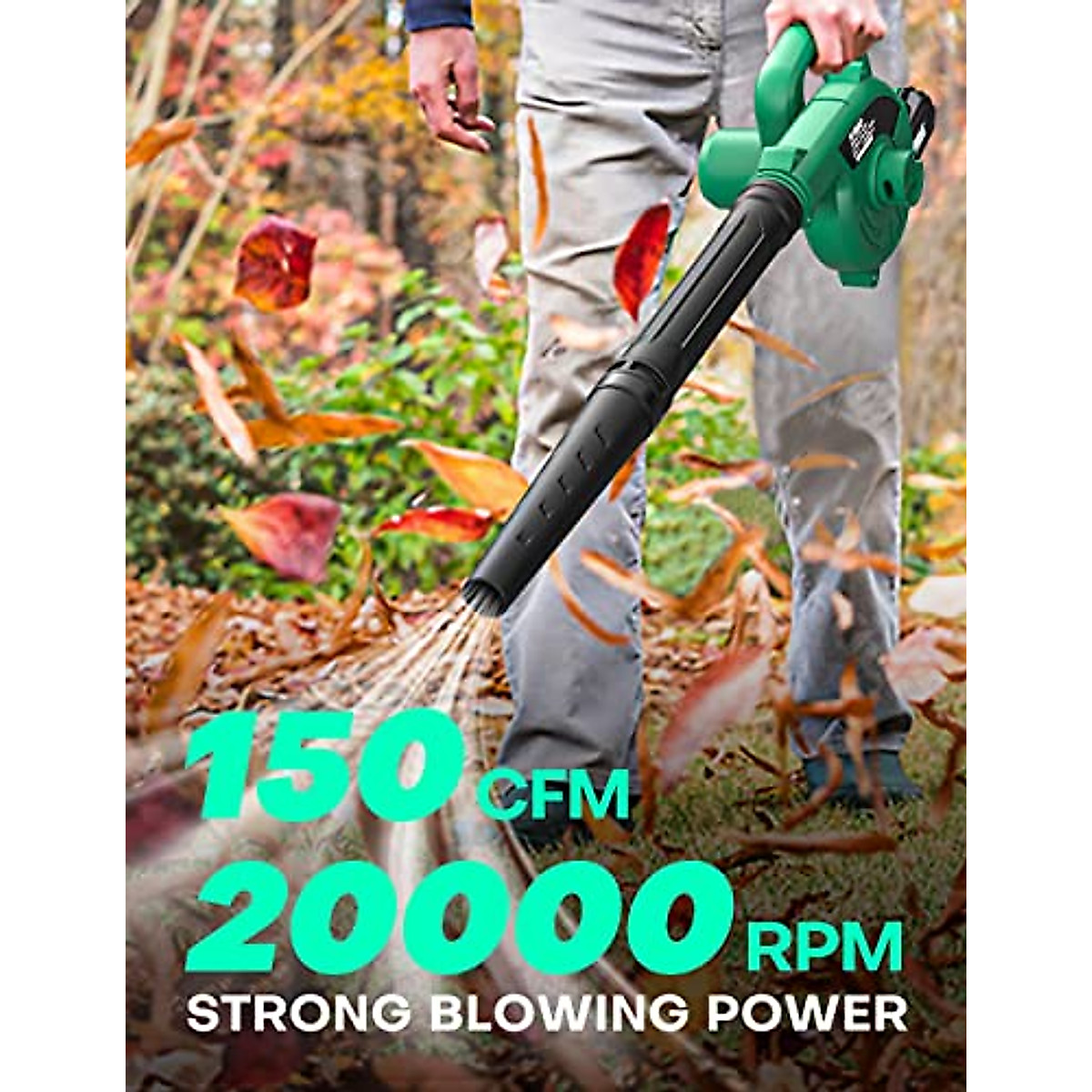 KIMO Cordless Leaf Blower & Vacuum, 2-IN-1 20V Leaf Blower Cordless with Battery and Charger, 150CFM Lightweight Mini Cordless Leaf Vacuum, Handheld Electric Blowers for Lawn Care /Dust/Pet Hair