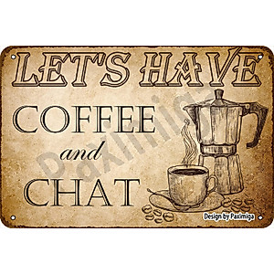 Let's Have Coffee and Chat Coffee Pot 20X30 cm Metal Vintage Look Decoration Painting Sign for Home Kitchen Bathroom Farm Garden Garage Inspirational Quotes Wall Decor