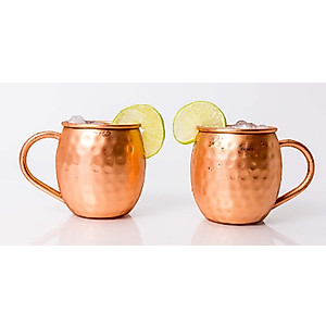 La Belle Vie LLC Moscow Mule Mugs - Set of 2 - - Premium 1/2 Pound Mugs - 100% Solid Copper - Hammered Finish - 16oz LBV Mugs