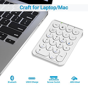 iClever Number Pad, KP08 Bluetooth Number Pad, Ultra Slim and Lightweight, USB-C Charge, Number Pad for Laptop, iPad, Mac, iMac, Tablet, PC Desktop