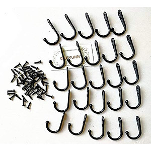 PAINISTIC 25 Pieces Wall Mounted Coat Hook Robe Hooks Cloth Hanger Coat Hanger Coat Hooks Rustic Hooks and 54 Pieces Screws for Bath Kitchen Garage Single Coat Hanger Black Color