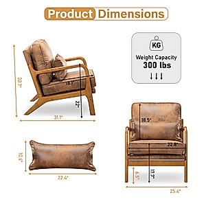 Hosnnile Accent Chair with Cushion, Mid-Century Modern Upholstered Single Reading Armchair with Hot-Stamping Cloth + Solid Wood Frame for Living Room, Bedroom, Lounge, Balcony (Brown)