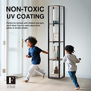 FENLO Fancy - 64" Display Shelf with Lights, LED Shelf Floor Lamps for Living Room, Sturdy Corner Shelf Curio Cabinet Display, Tall Floor Lamps with Shelves, 3 Level Brightness LED, Black