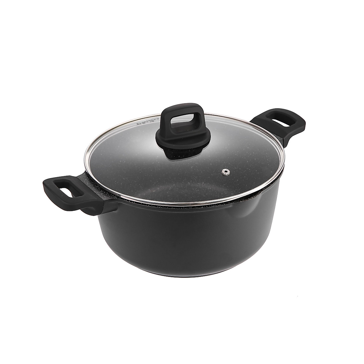 9.5 Inch Non Stick Pan Casserole Pot with Lid & Pour Spout - Lightweight 4.27 Quart Granite Coated Soup Pot Comfort Grip Handle - Induction Compatible PFOA Free Non Stick Pots (Black)