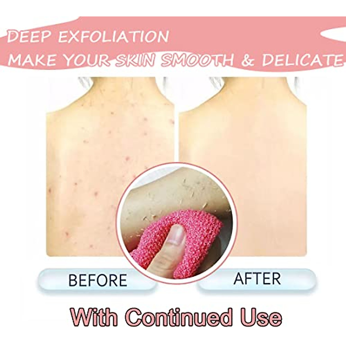 4 Pack Exfoliating Back Scrubber with Handles, Nylon Extended Length Bath Towel Shower Back Washer Exfoliating Washcloth Rear Scrub Stretchable for Body Shower Deep Cleaning Massages