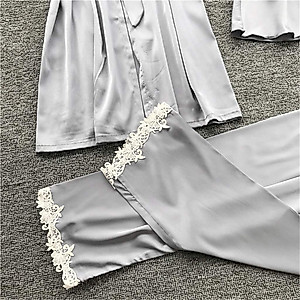 Aniywn Bridal Lingerie for Women Sexy Bride Underwear Sleepwear Lingerie Lace Women Nightwear Sexy 5PC Negligee Lingerie Grey