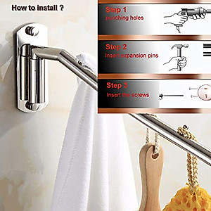 Folding Wall Mounted Clothes Hanger, Adromy Stainless Steel Clothes Holder Swing Arm Closet Drying Rack Clothing Hanging System Heavy Duty Closet Storage Organizer 2 Pack