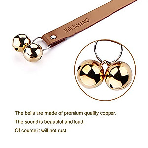 CATHYLIFE Leather Dog Doorbells for Door Knob/Potty Training/Go Outside, Length Adjustment Copper Dog Bell, Housetraining Hanging Bell, Brown Leather Golden Bells.